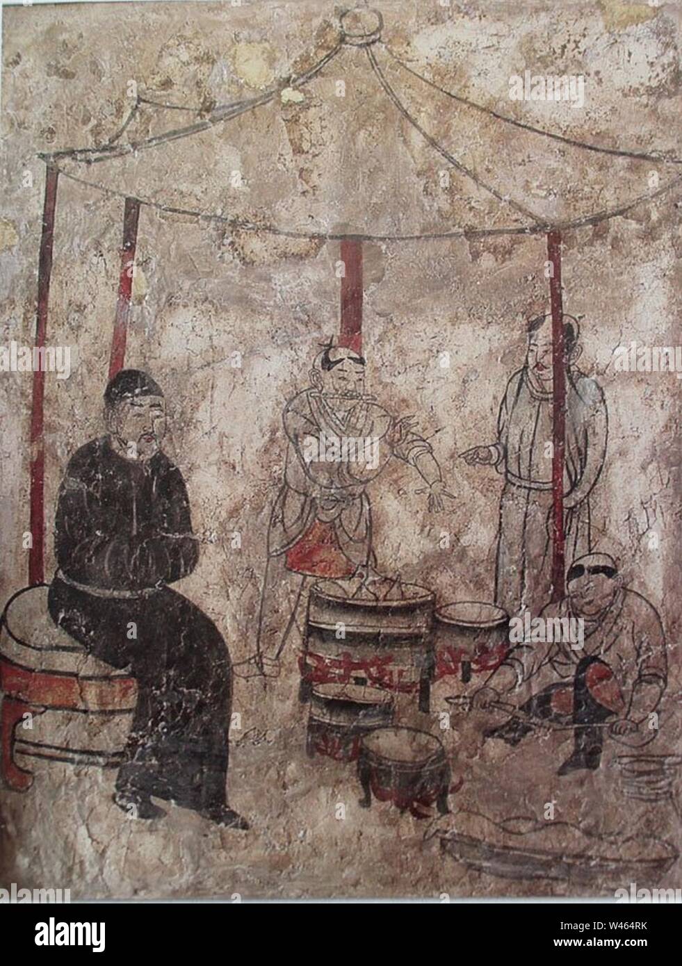 Cooking, mural from Tomb in Aohan, Liao Dynasty Stock Photo - Alamy