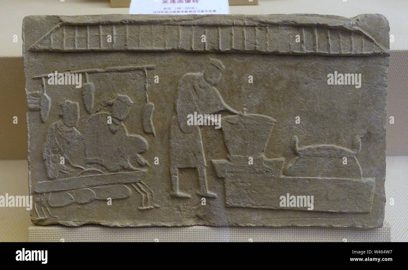Cooking, China, collected at Yihe, Pengzhou City, Eastern Han dynasty ...