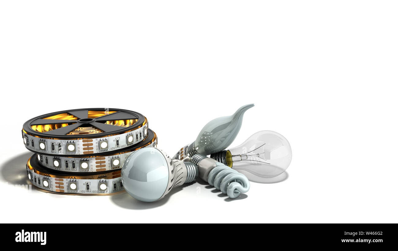 different Lighting Bulbs set 3d render on white background Stock Photo ...