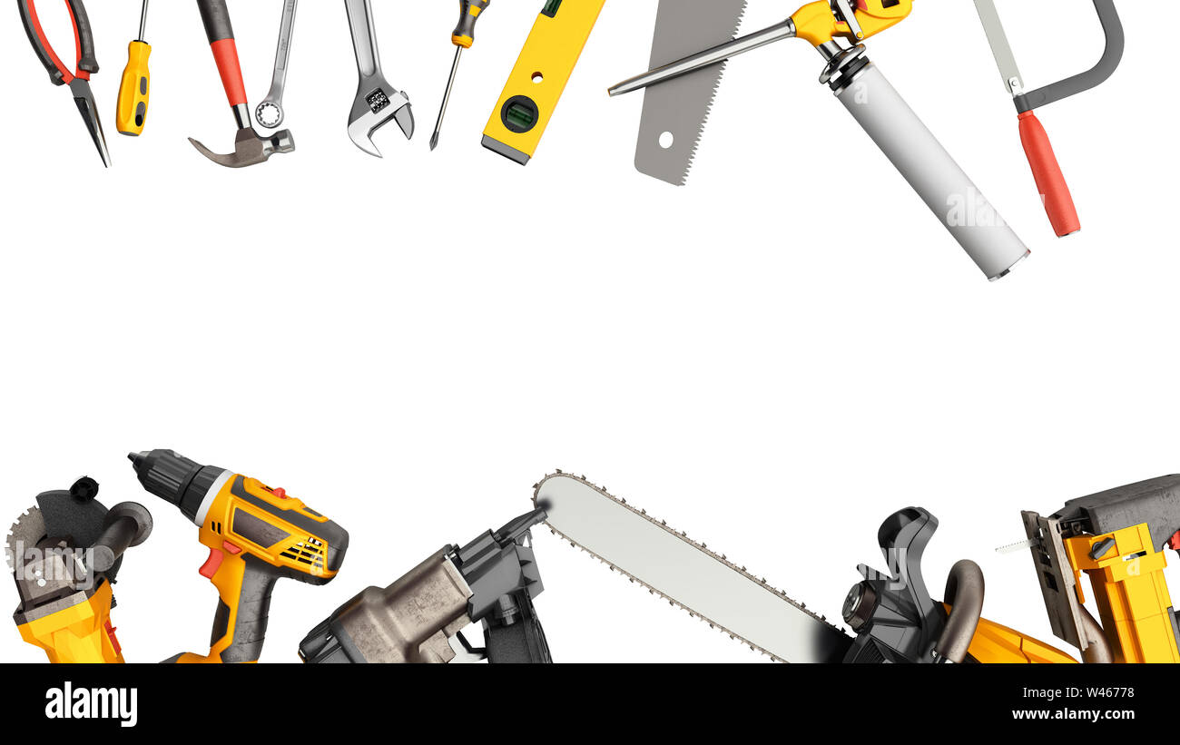 construction background with tools 3d render on white no shadow Stock ...