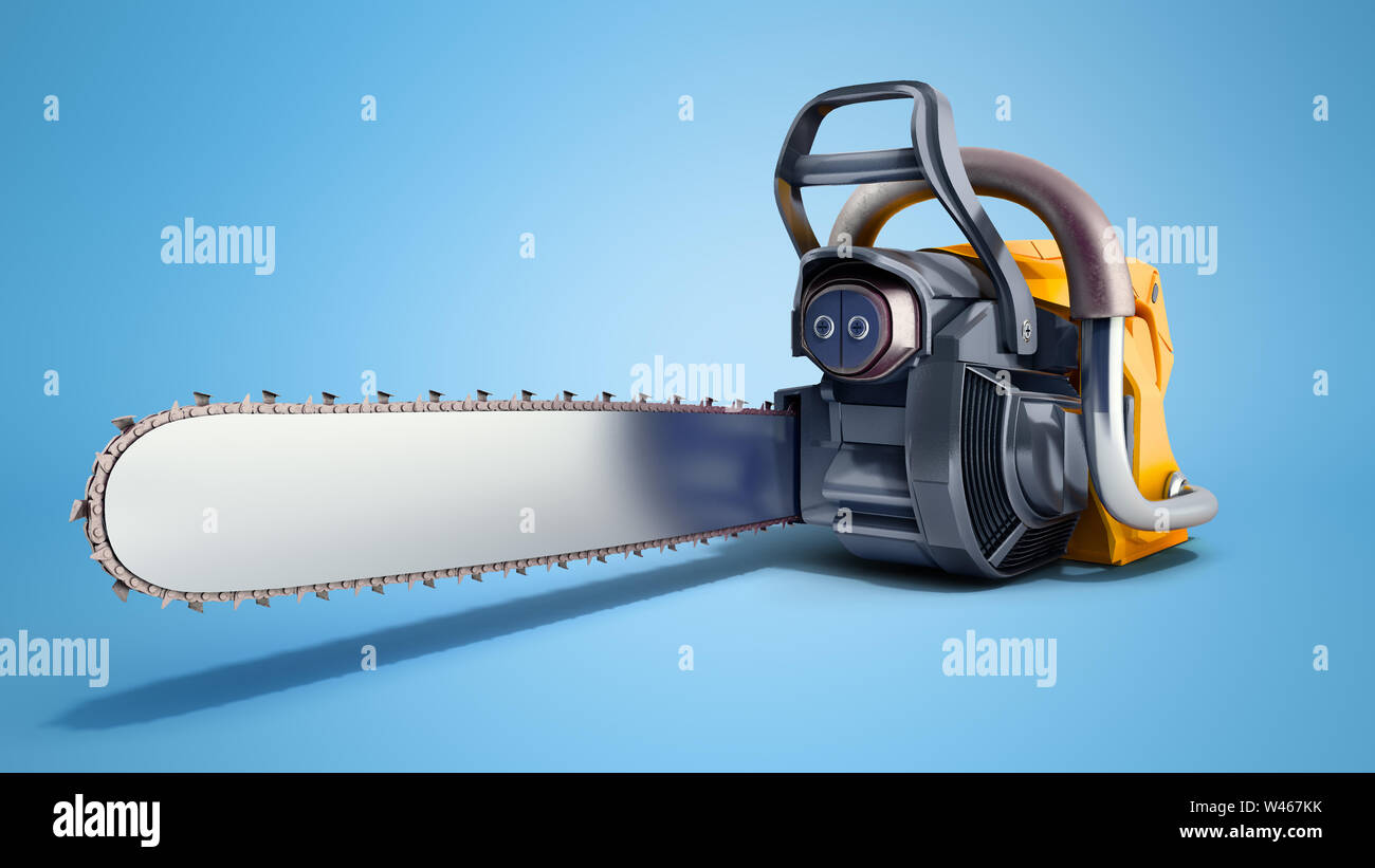 Chainsaw on blue background hi-res stock photography and images - Alamy