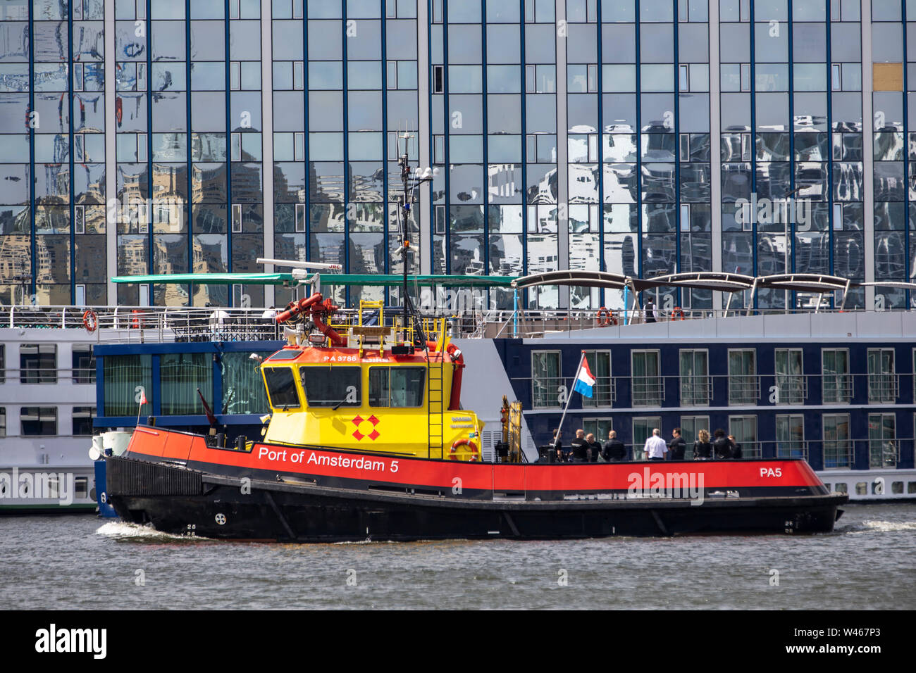 Amsterdam, Netherlands, workboat on the river Ij Stock Photo - Alamy