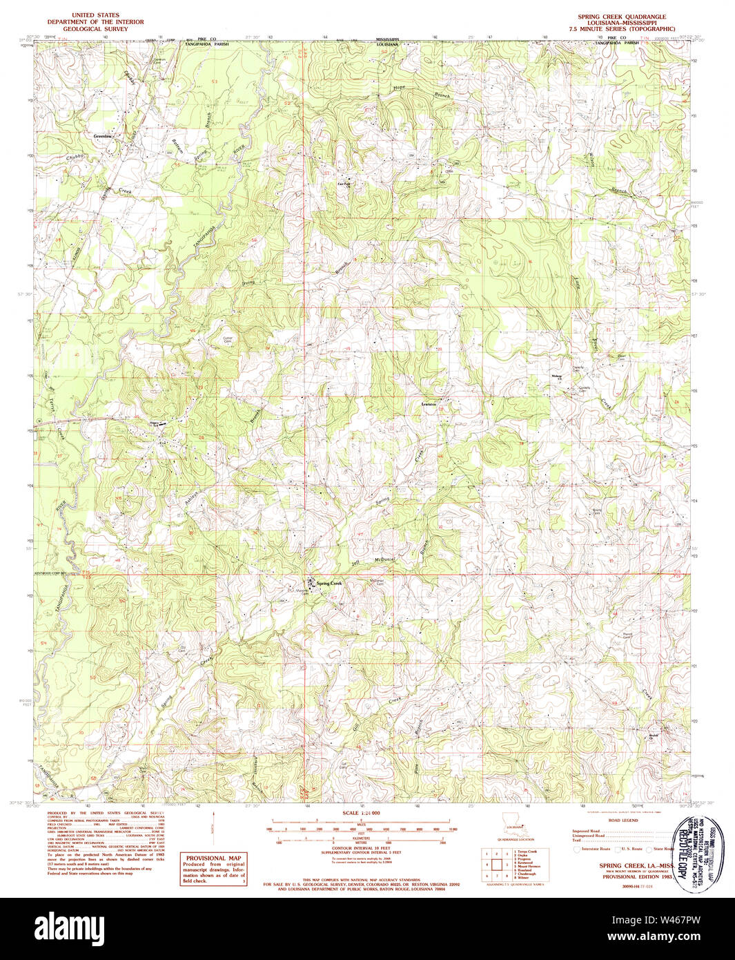 USGS TOPO Map Louisiana LA Spring Creek 333318 1983 24000 Stock Photo ...