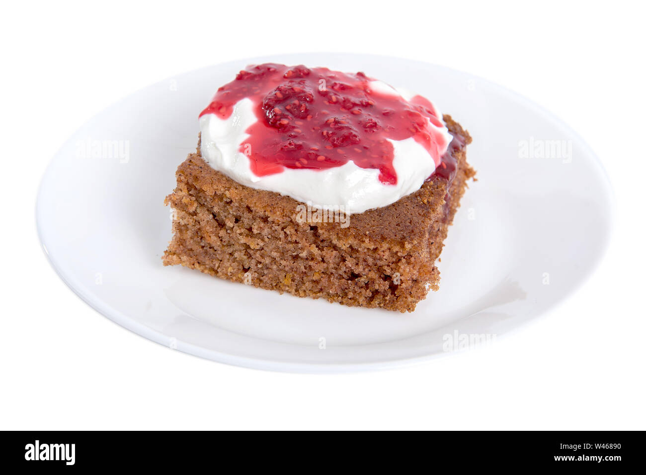 cake with raspberry jam and sour cream isolated on white Stock Photo ...