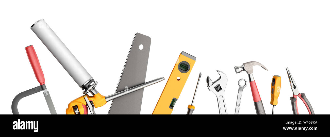 construction background with tools 3d render on white no shadow Stock ...