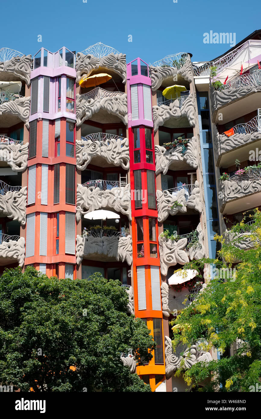 Colourful architecture in the Les Grottes area of Geneva Switzerland ...