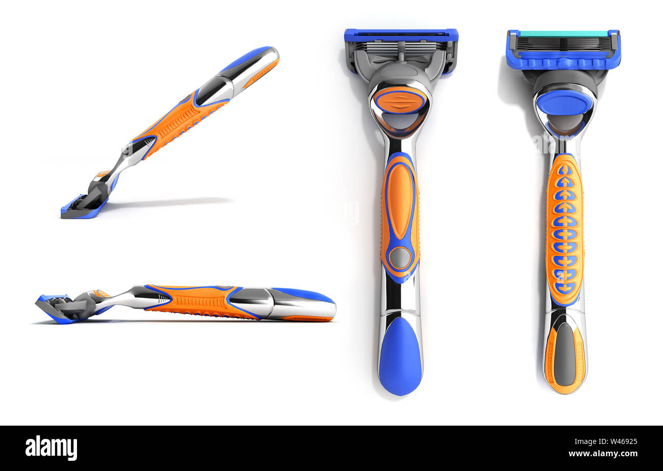 set of modern Mens razor 3d render on white background Stock Photo - Alamy