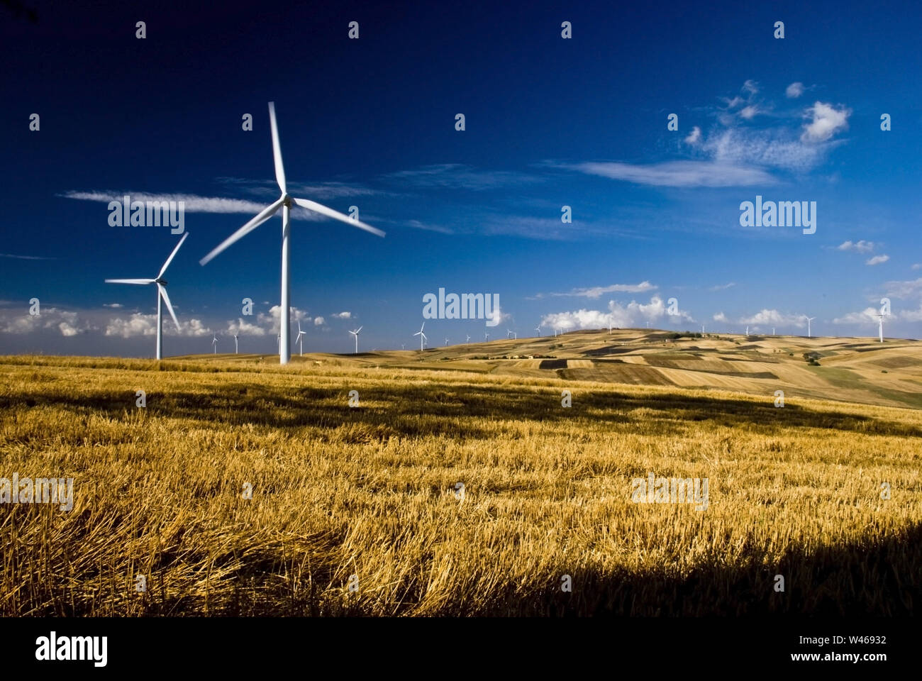 renewable energy and environmental impact. Countryside with wind ...