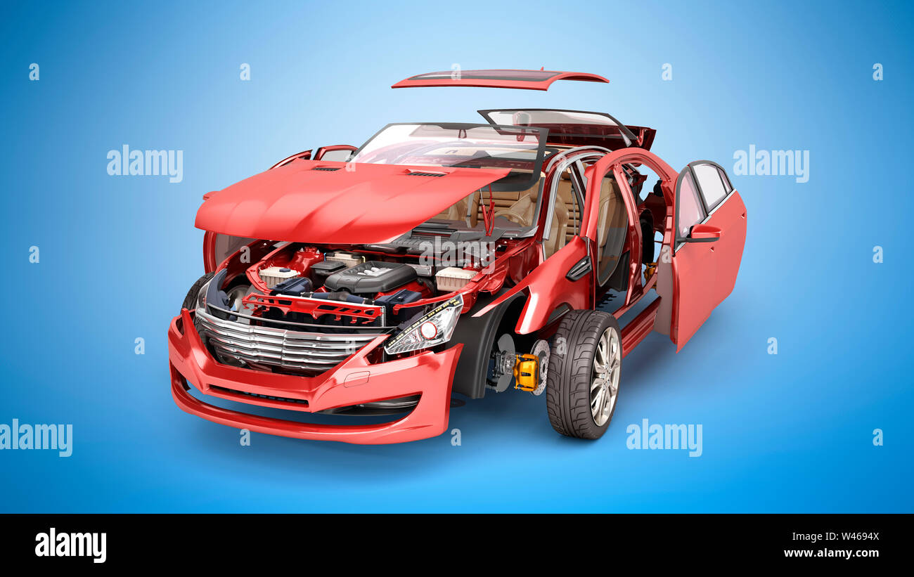 Details of the red car on a blue gradient background 3D render Stock ...