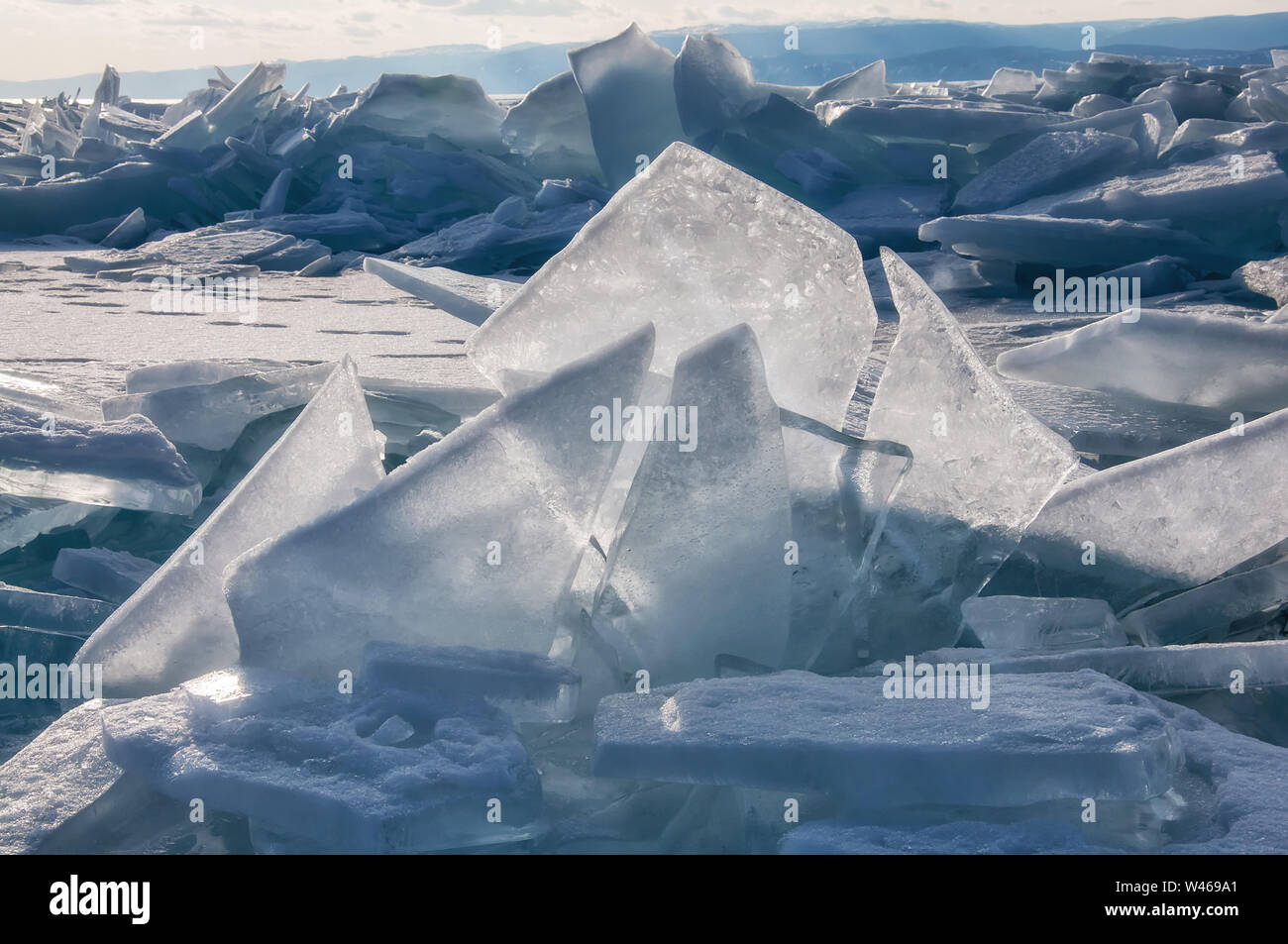 Field of ice hummocks on the frozen Lake Baikal Stock Photo - Alamy