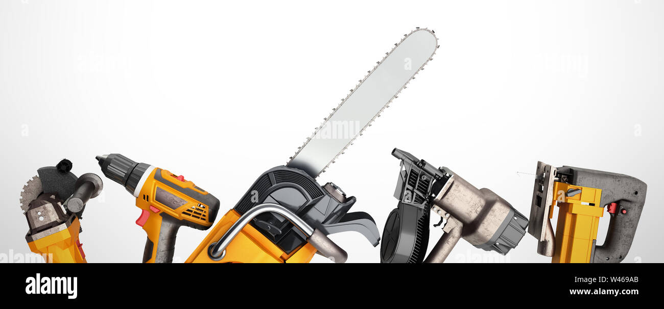 construction background with tools 3d render on white no shadow Stock ...