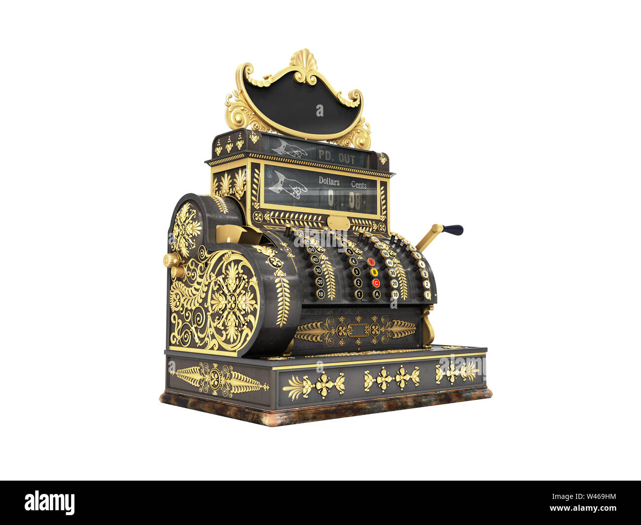 Old vintage cash register 3d render on white background no shadow Stock ...