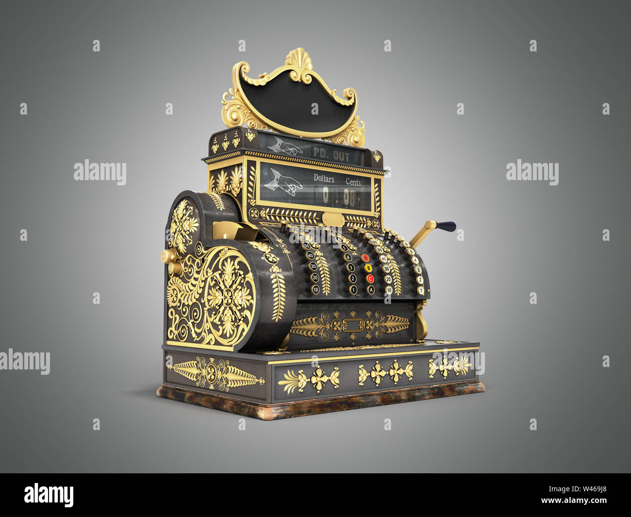 Old vintage cash register 3d render on grey background Stock Photo - Alamy