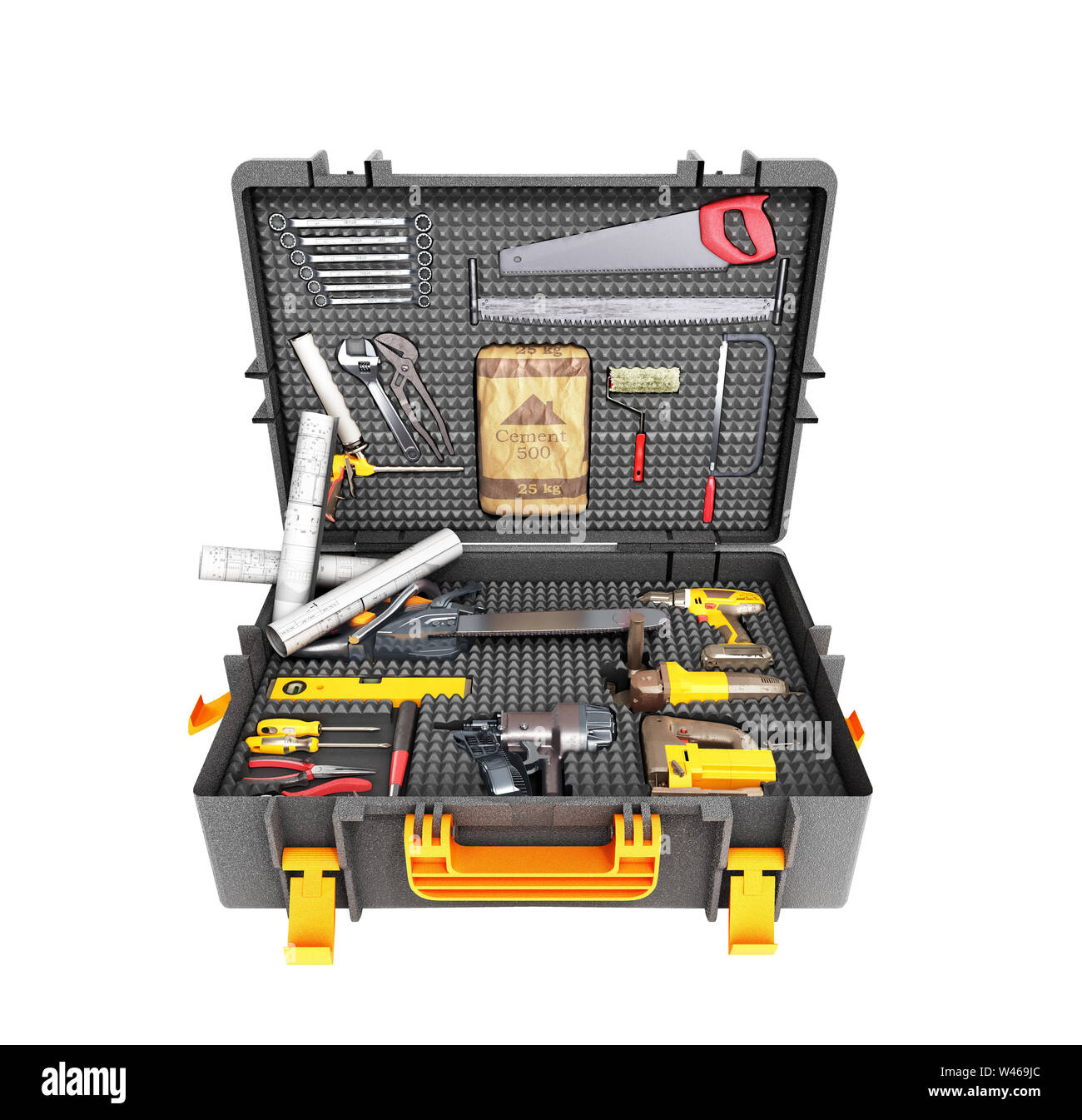 A set of tools in the case 3d render on white background no shadow ...