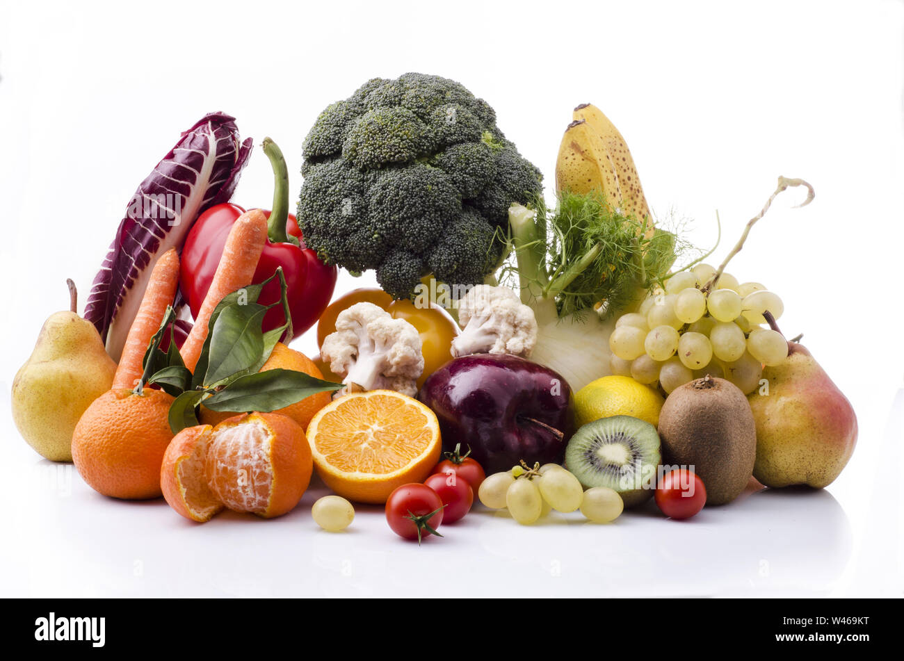 vegetarian diet .Group of vegetables and fresh organic fruit isolated ...