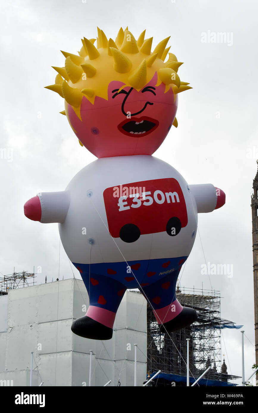 Parliament Square, London, UK. 20th July 2019. The Boris Blimp flies ...