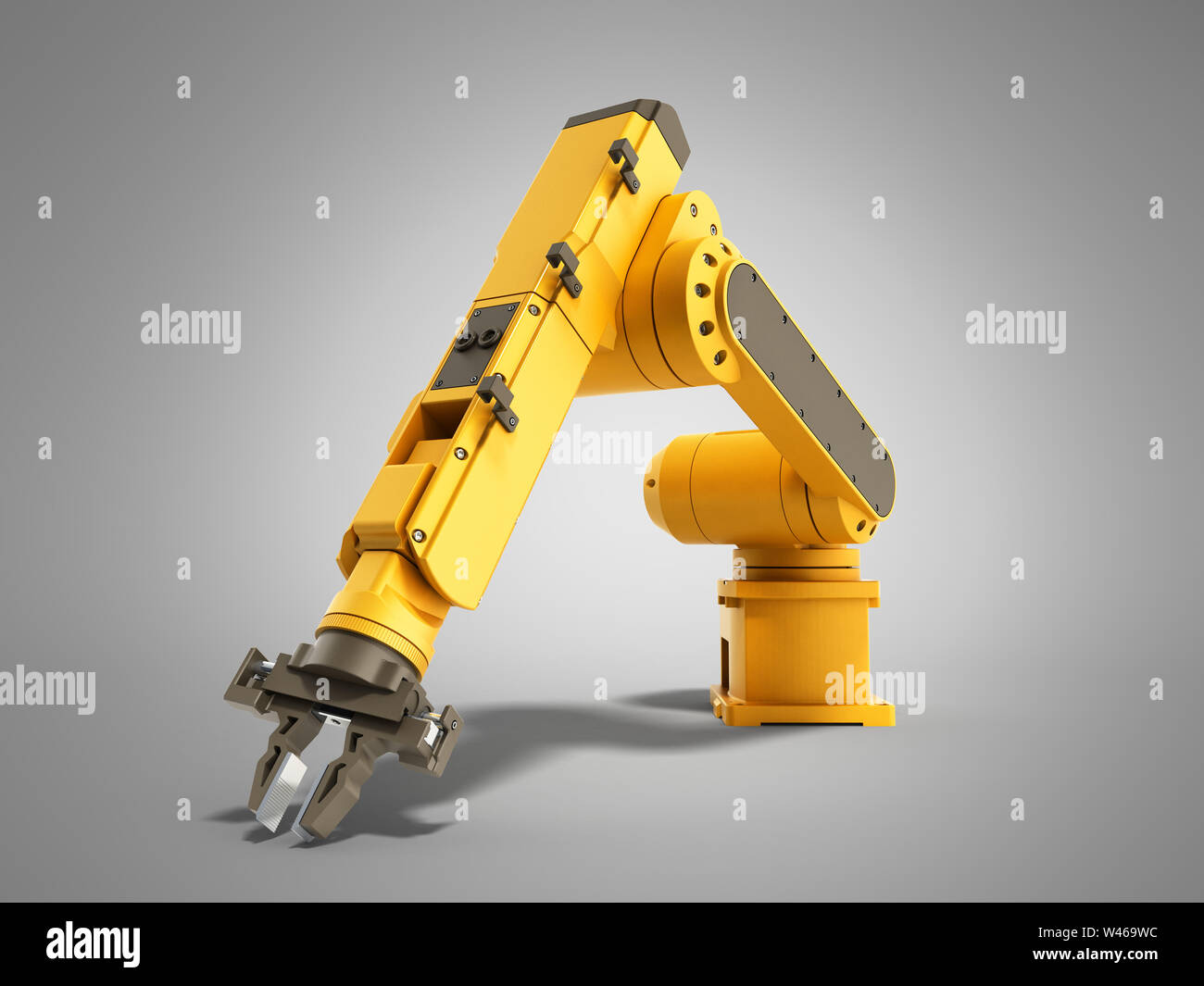 Industrial robot on grey background 3D rendering Stock Photo - Alamy