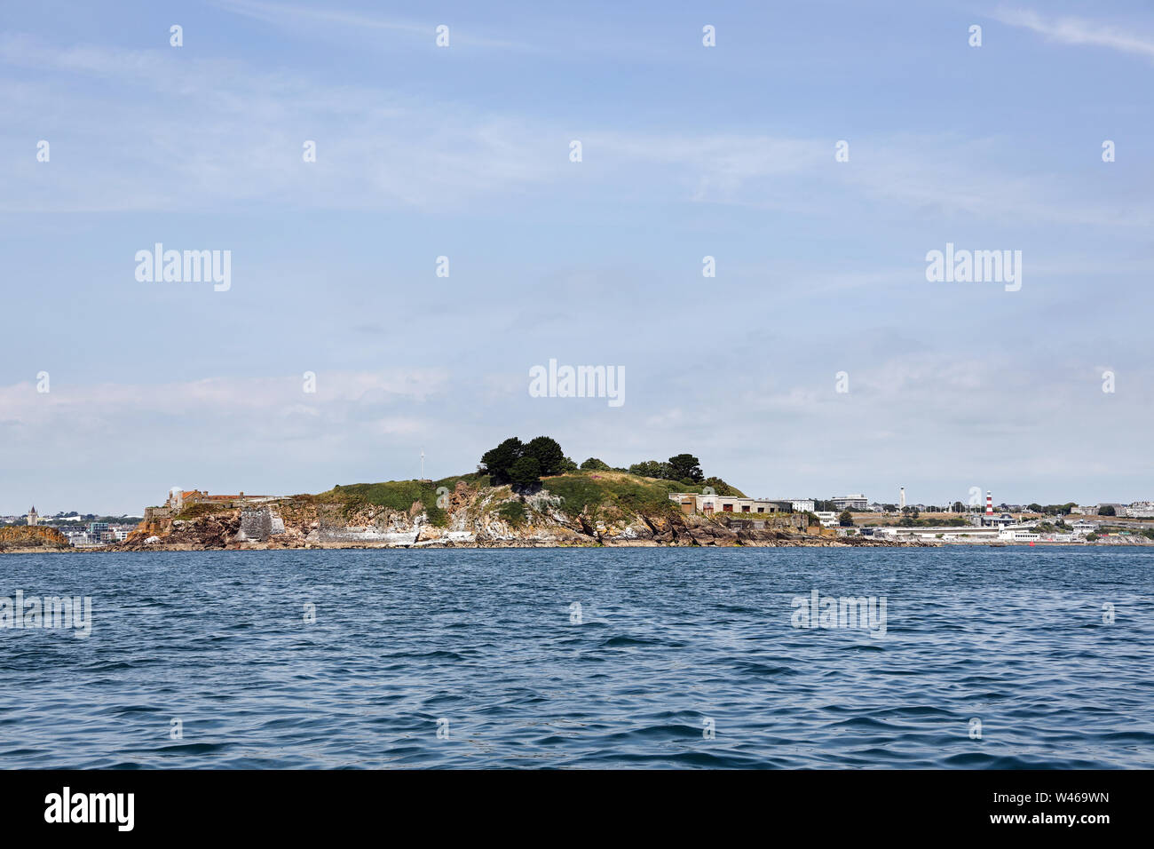 The south side of Drakes Island as seen from Plymouth Sound with the ...