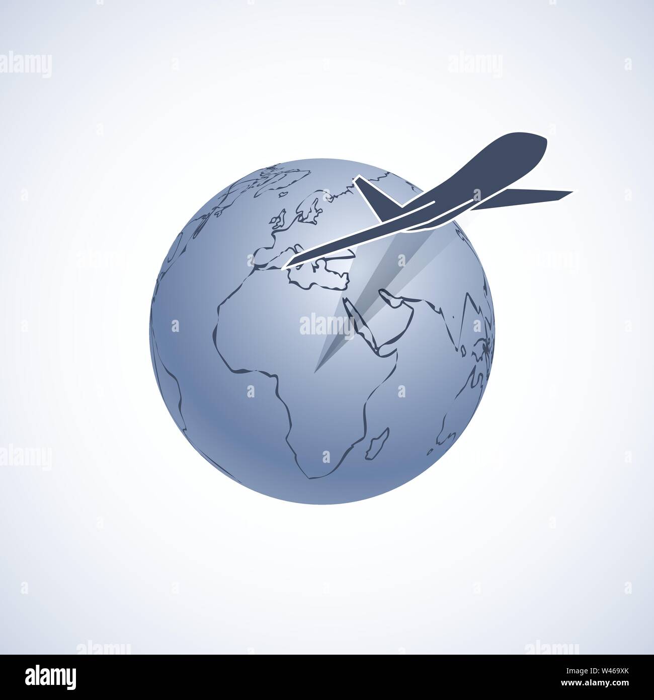 Airplane fly around the planet Earth in blue colors. Vector ...