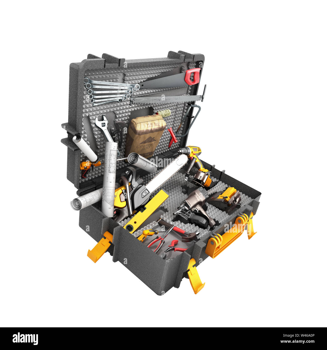 A set of tools in the case 3d render on white background no shadow ...