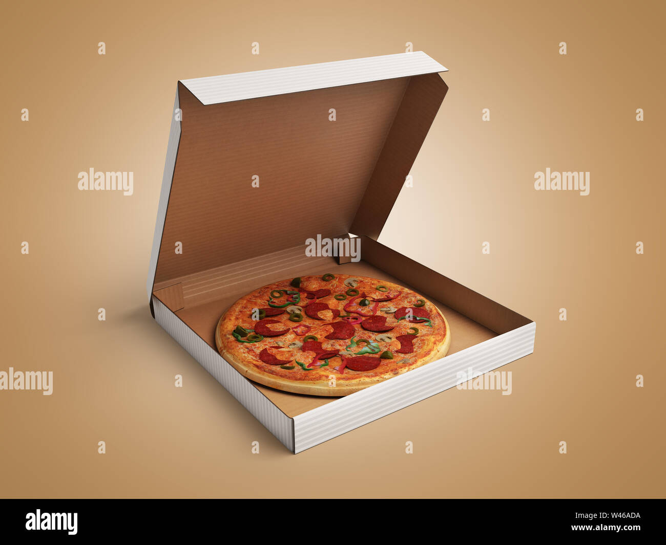 Delicious italian pizza in dox 3d render over color gradient Stock ...