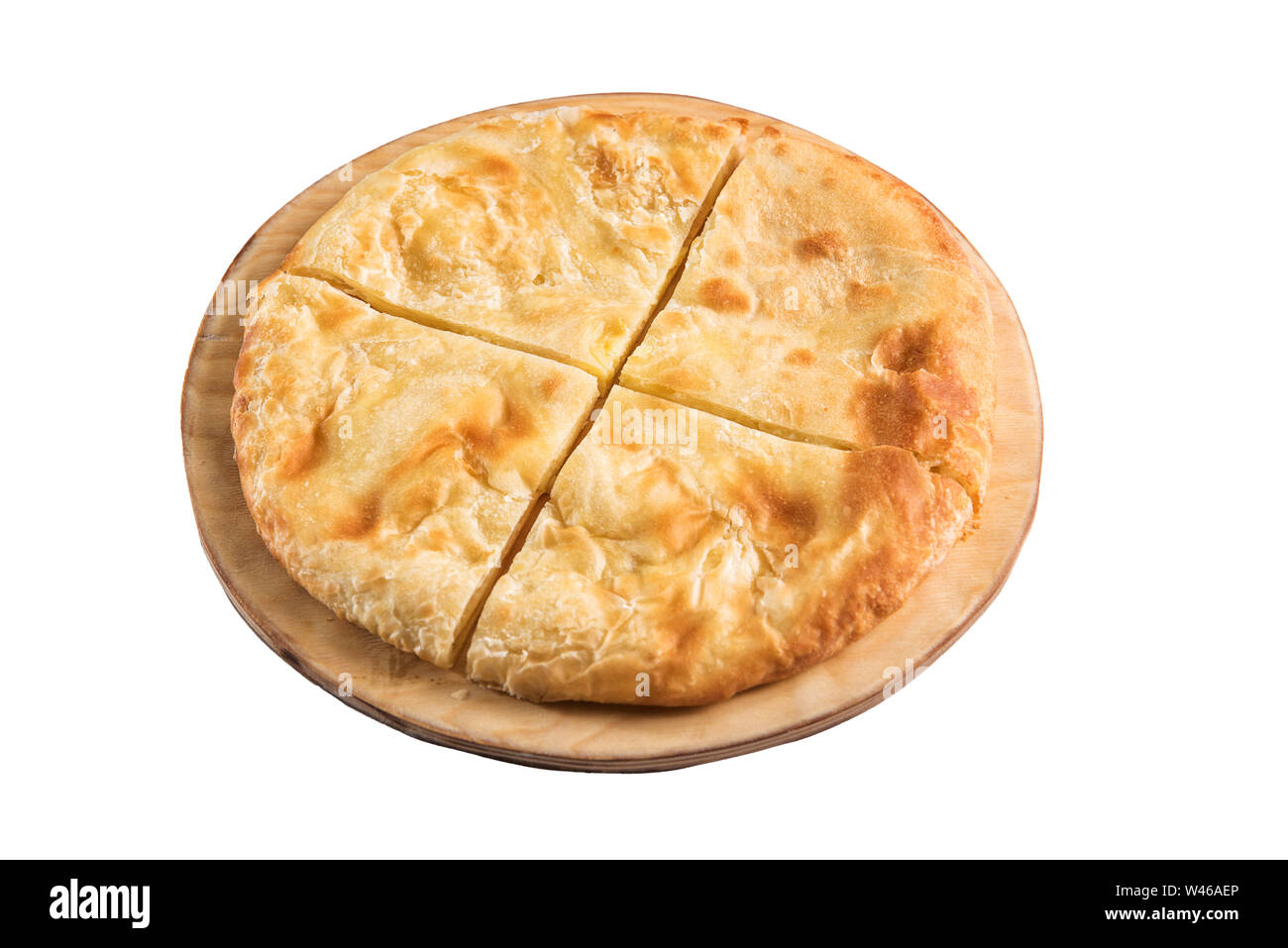 Greek cheese pie close-up isolated Stock Photo - Alamy