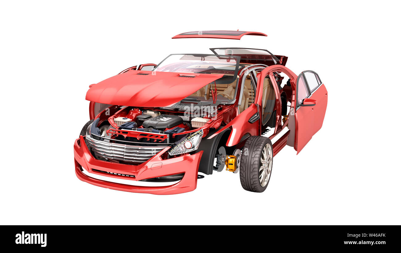 Details of the red car on a white gradient background 3D render no ...