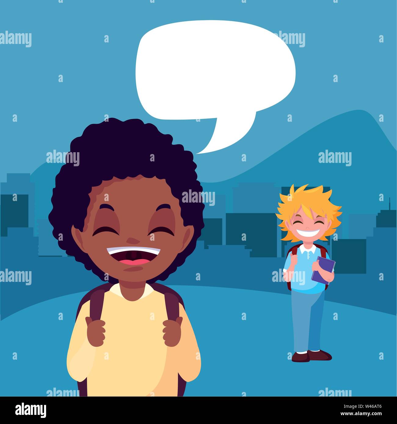 students boy with bag talking back to school vector illustration Stock ...