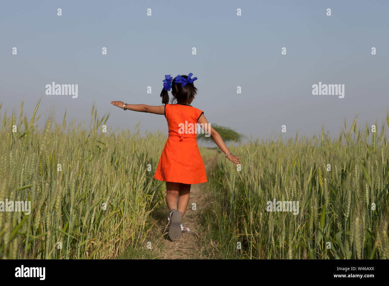 Girl running in a field Stock Photo - Alamy