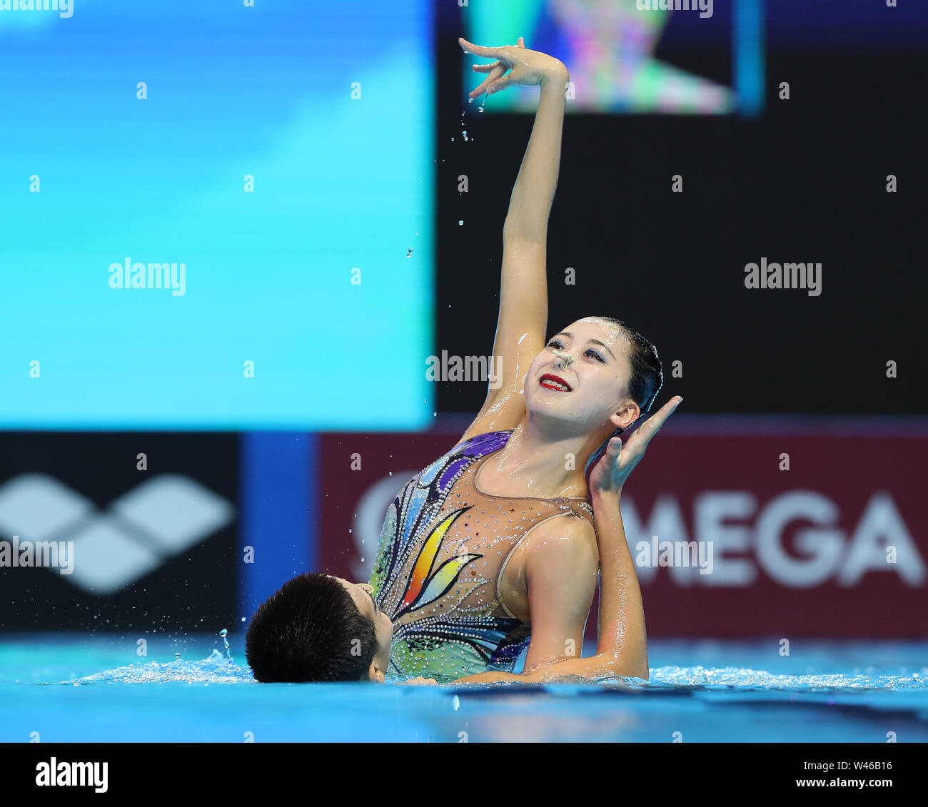Gwangju. 20th July, 2019. Cheng Wentao (top)/Shi Haoyu of China compete ...