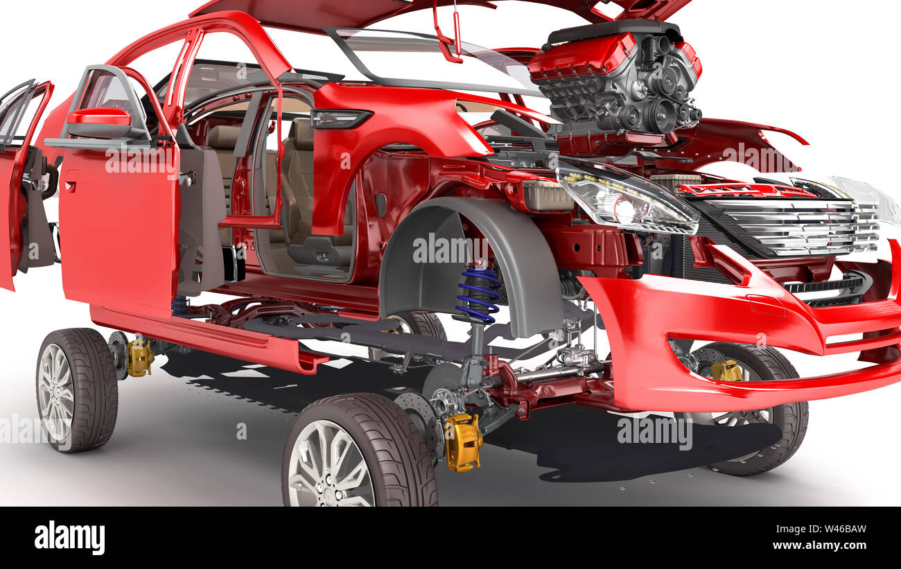 Details of the red car on a white background 3D render Stock Photo - Alamy