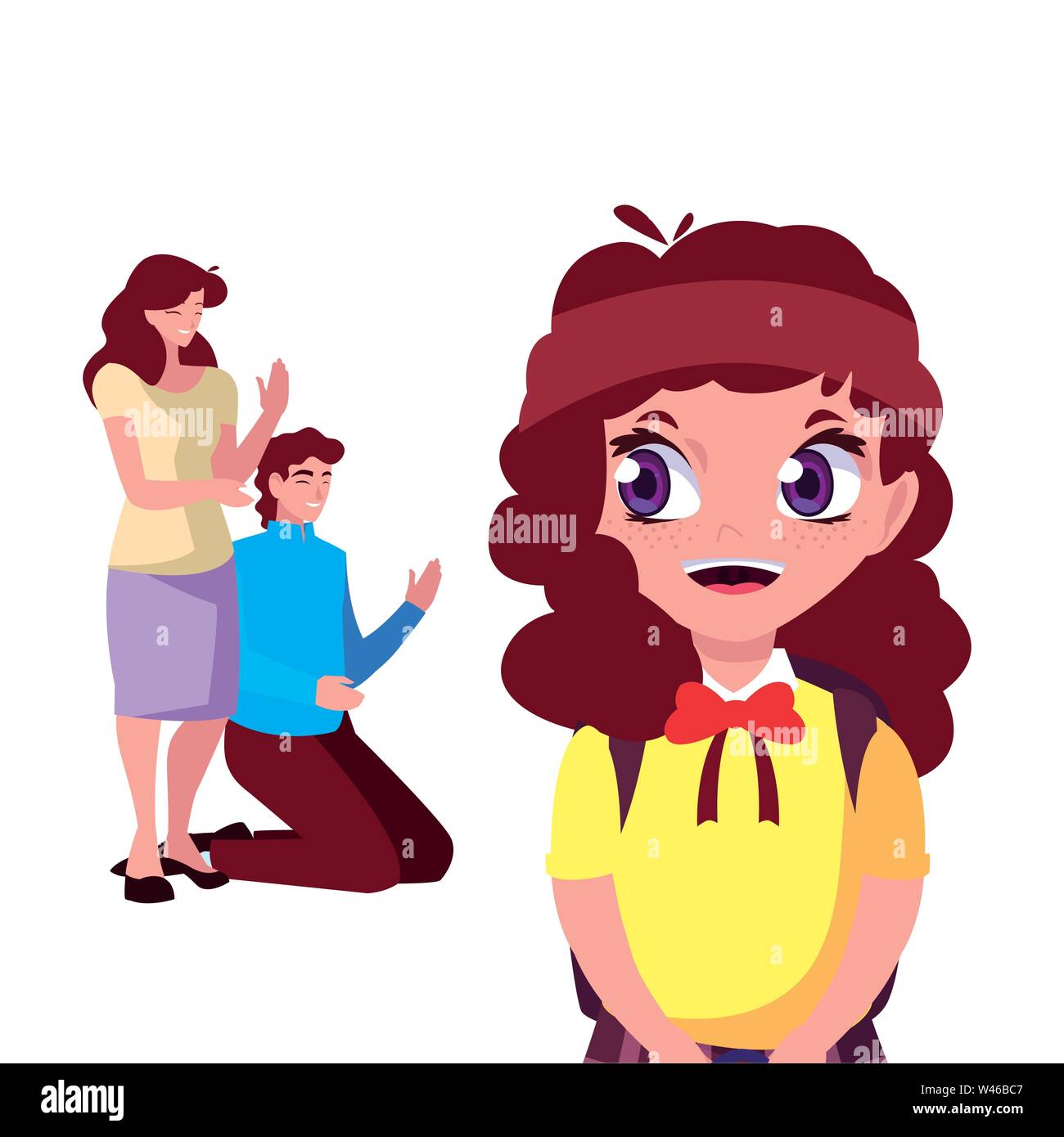 parents with school girl student vector illustration Stock Vector Image ...