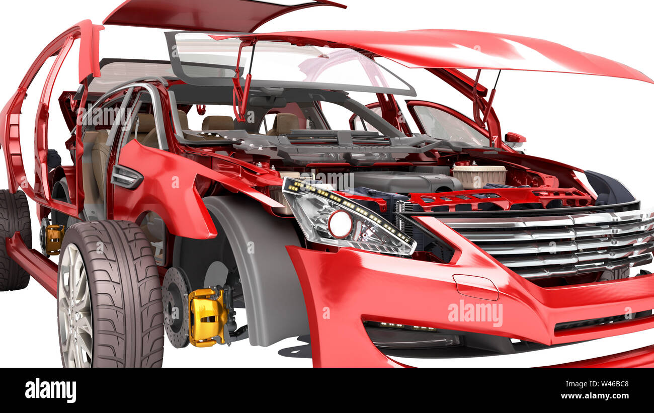 Details of the red car on a white background no shadow 3D render Stock ...