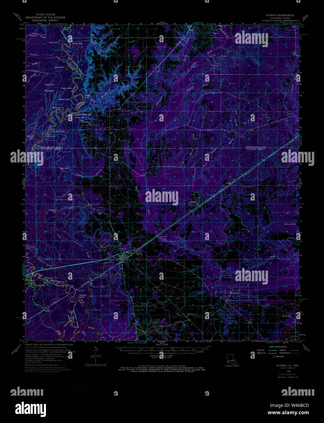 USGS TOPO Map Louisiana LA Starks 335047 1959 62500 Inverted Stock ...