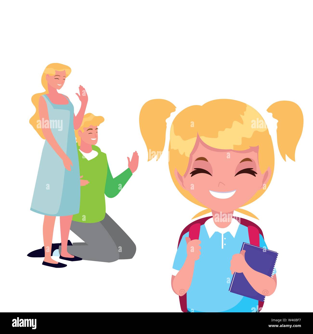 parents with school girl student vector illustration Stock Vector Image ...