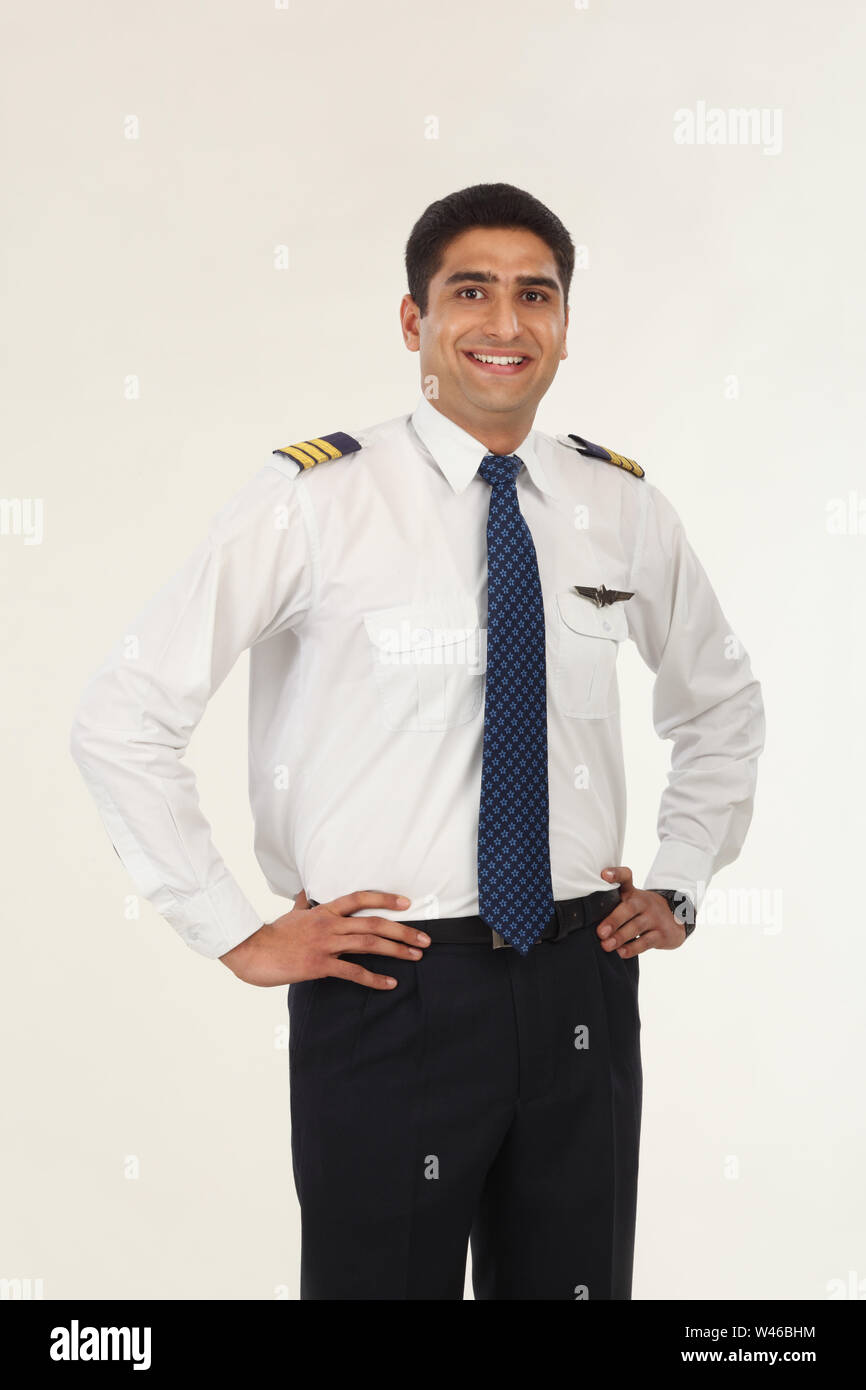 Portrait of a pilot smiling Stock Photo - Alamy