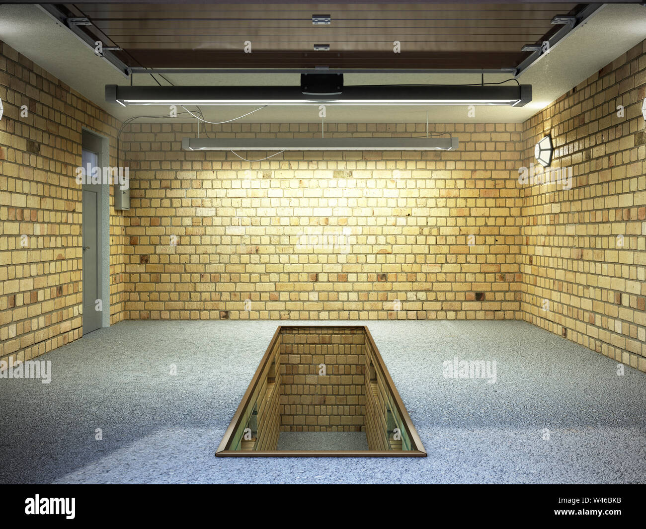 Front View of ampty Garage 3D Interior with Opened Roller Door 3D ...