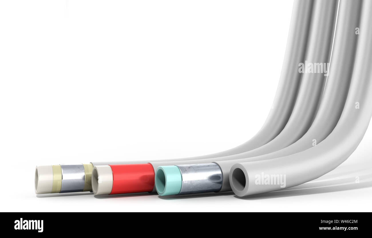 different plastic water pipes in layers 3d render on white Stock Photo ...
