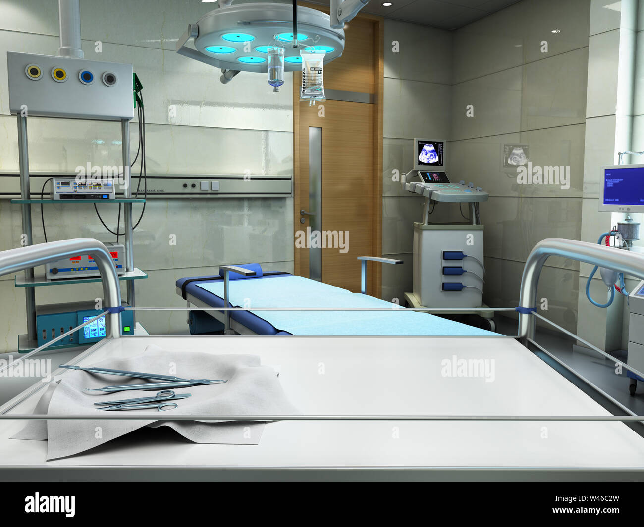 equipment and medical devices in modern operating room 3d render ...