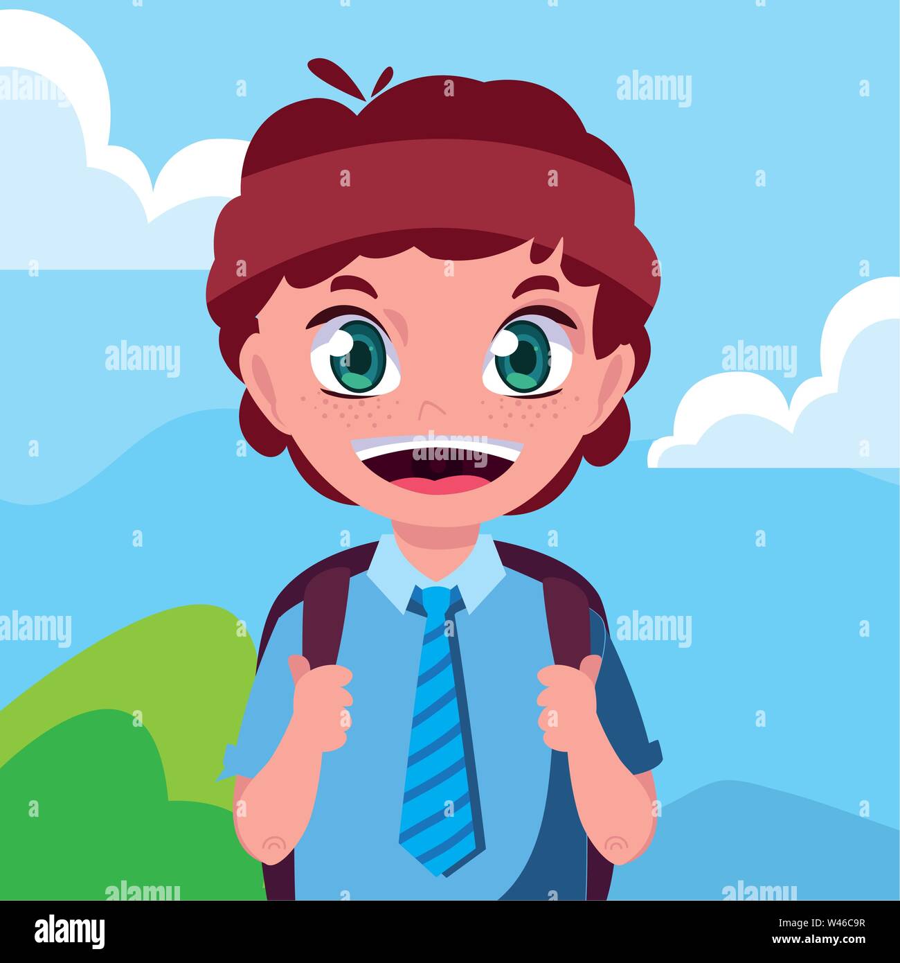 smiling school boy with backpack vector illustration Stock Vector Image ...