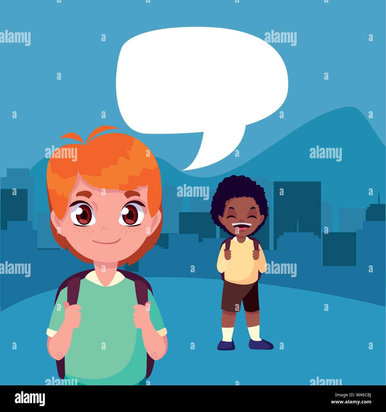 students boy with bag talking back to school vector illustration Stock ...