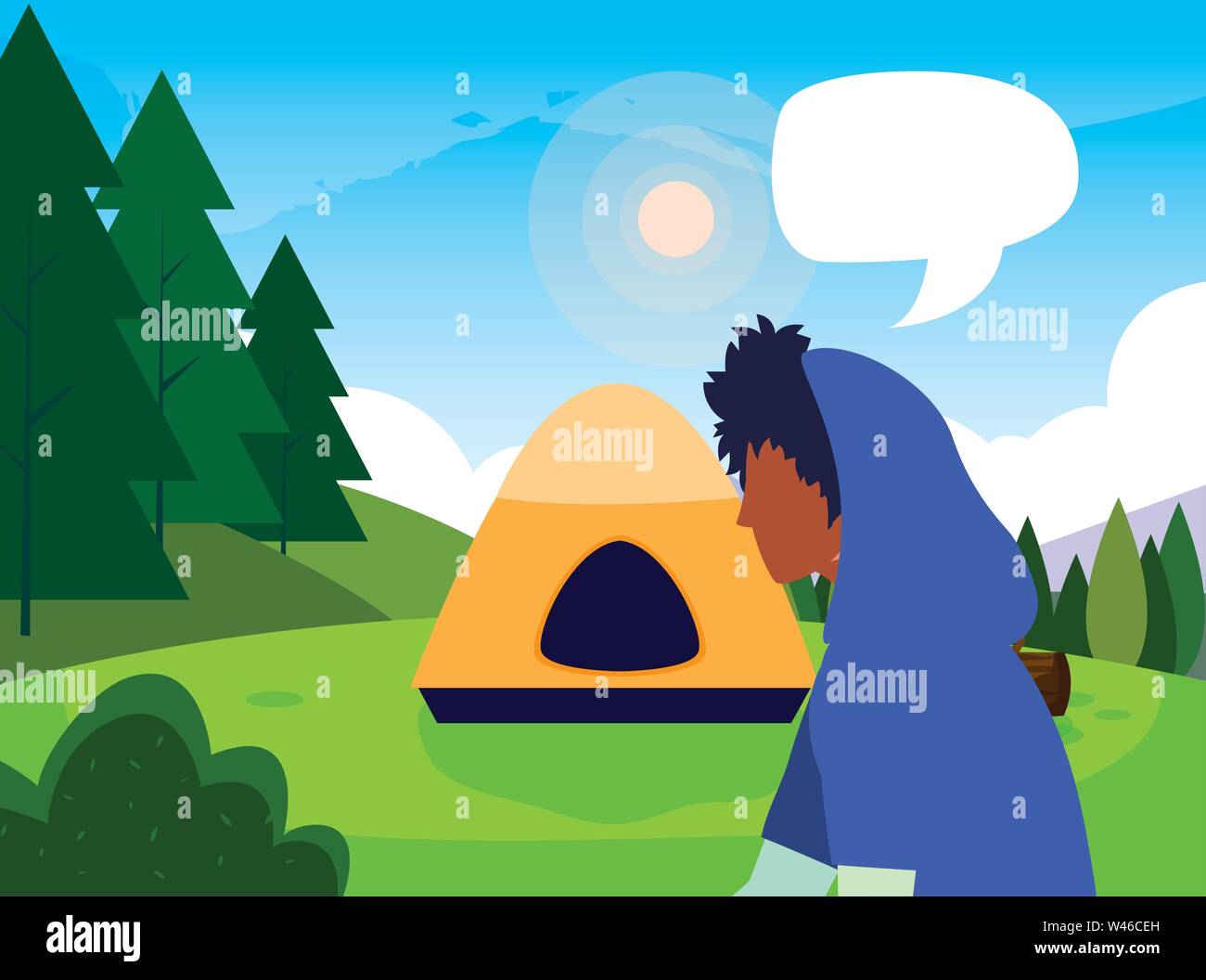man with tent camping hiking vector illustration Stock Vector Image ...