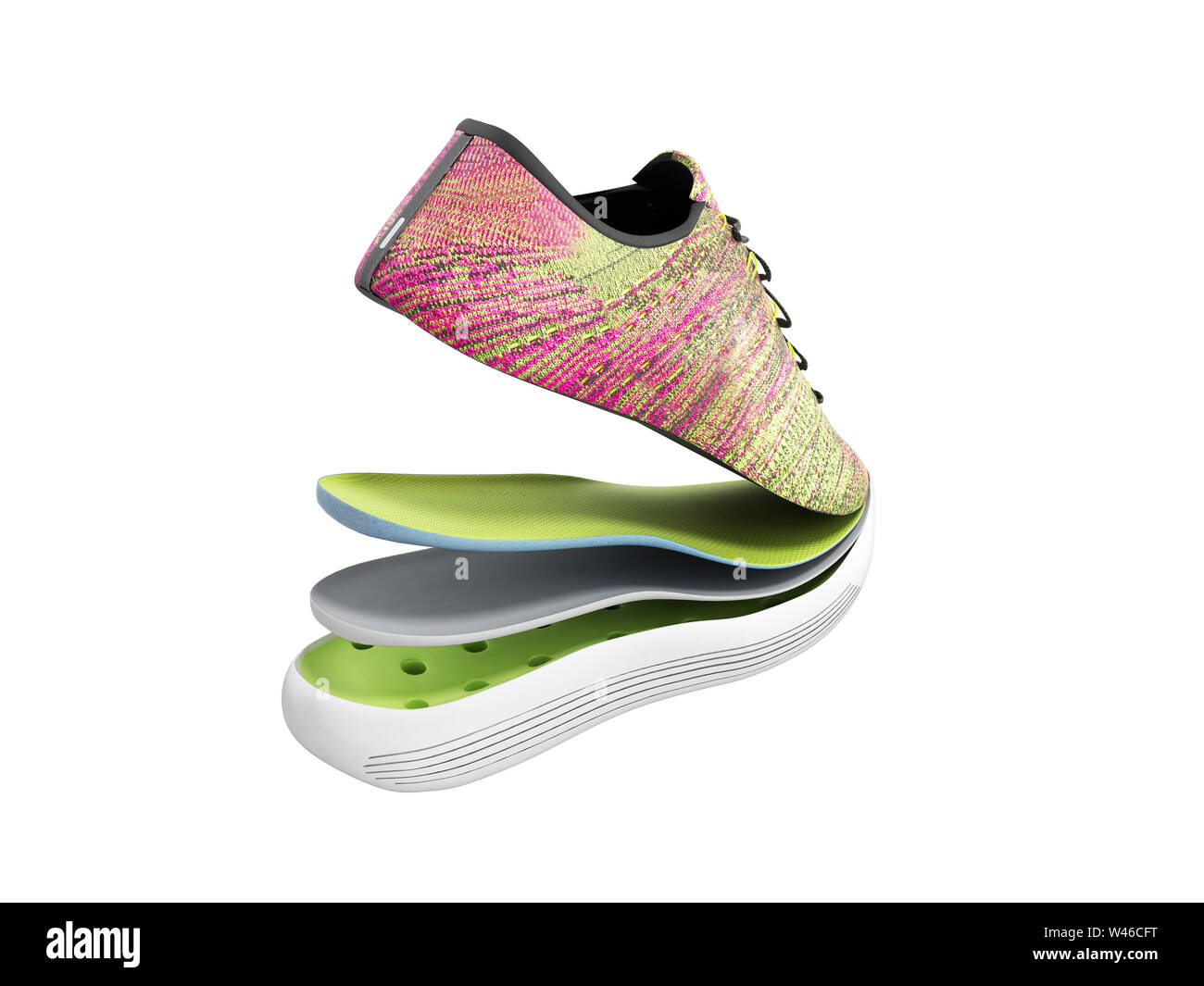 Pair of pink sport shoes by layers 3d render on white background no ...