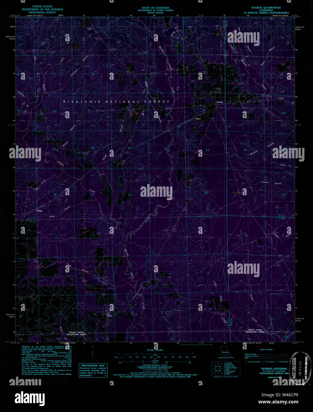 USGS TOPO Map Louisiana LA Sugrue 333364 1986 24000 Inverted Stock ...