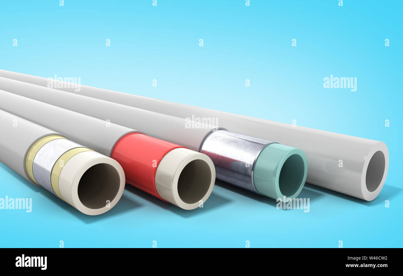 different plastic water pipes in layers 3d render on blue Stock Photo ...