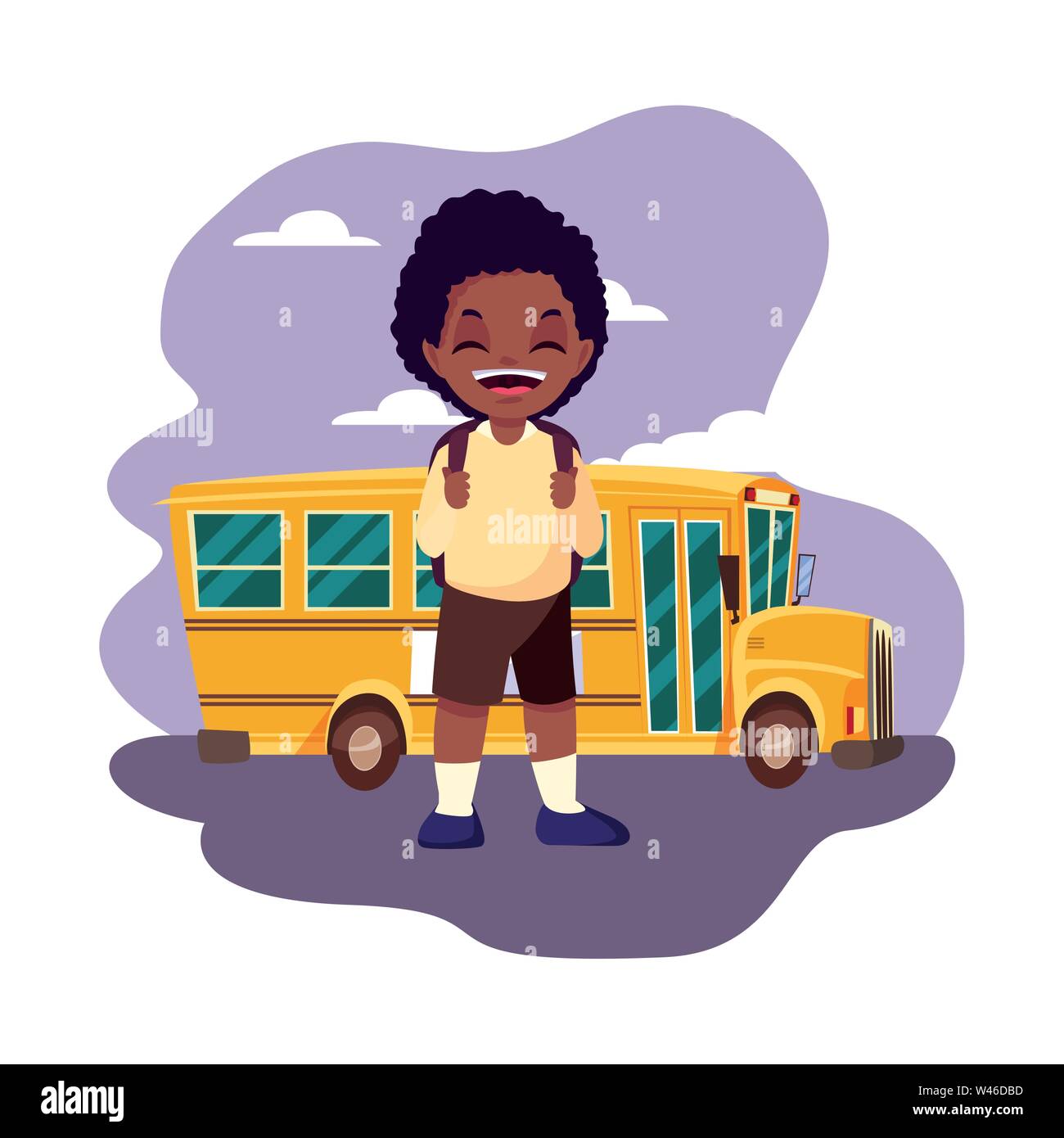 student boy and bus transport back to school vector illustration Stock ...