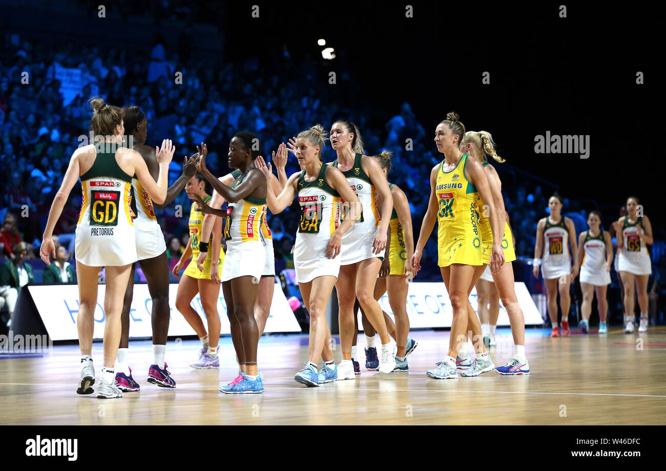 Australia and South Africa players during the netball World Cup match ...