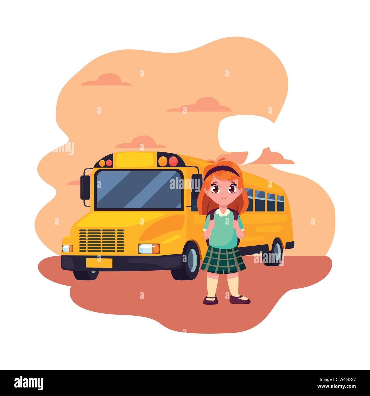 student girl with bus back to school vector illustration Stock Vector ...