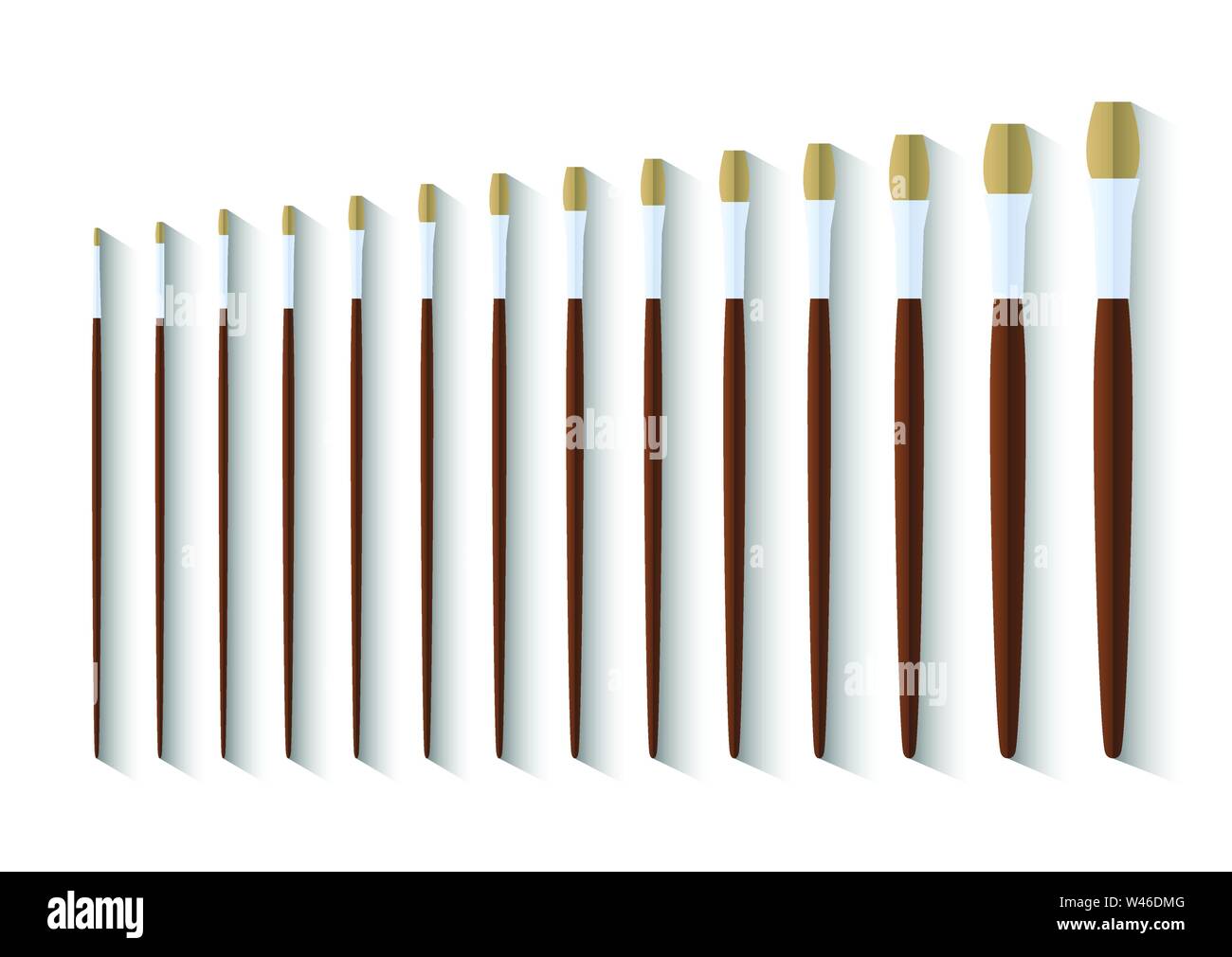 set of long filbert paint brush stationary, collection of color ...