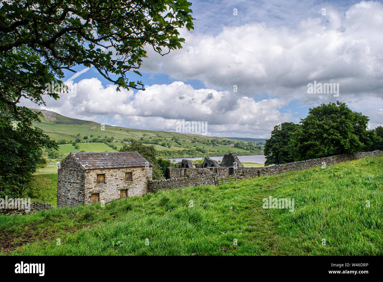 Abandoned farm and ruins of a chapel close to Semer Water on stage ...